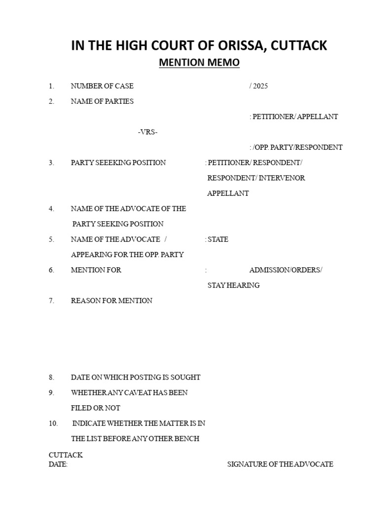 High Court Mention Memo Template | PDF