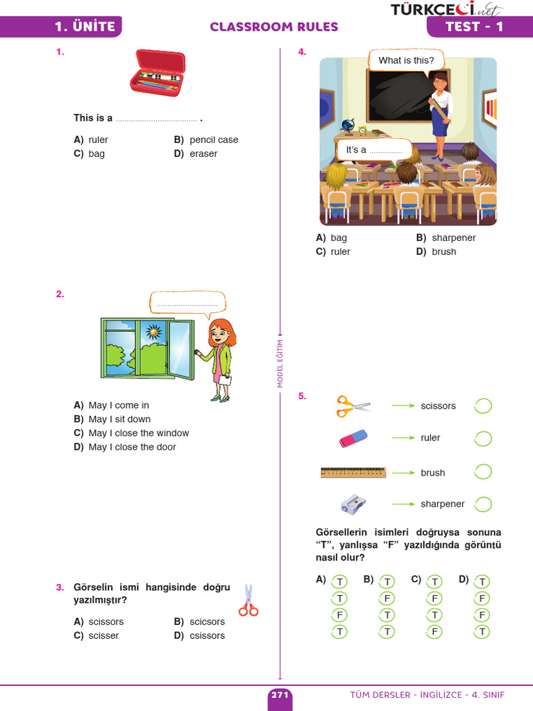 1.üni̇te - Classroom Rules (Test-1) | PDF