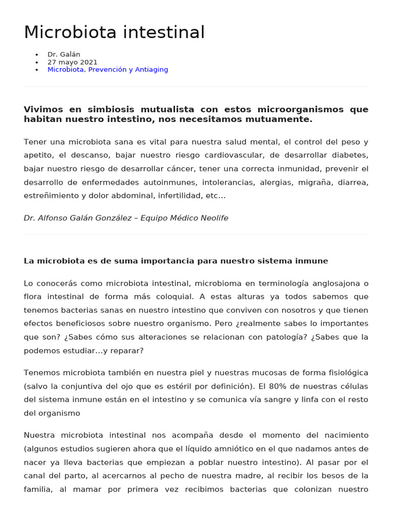 Microbiota Intestinal | PDF | Sistema inmune | Las bacterias