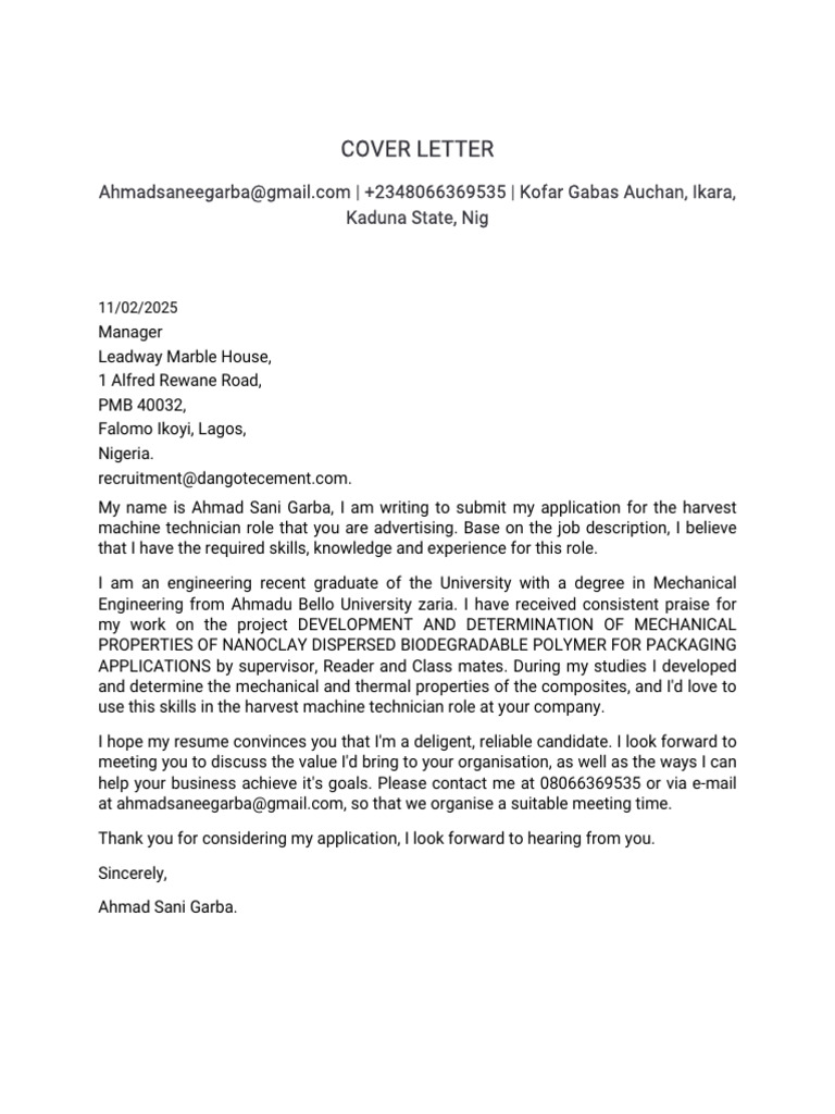 COVER LETTER-WPS Office | PDF