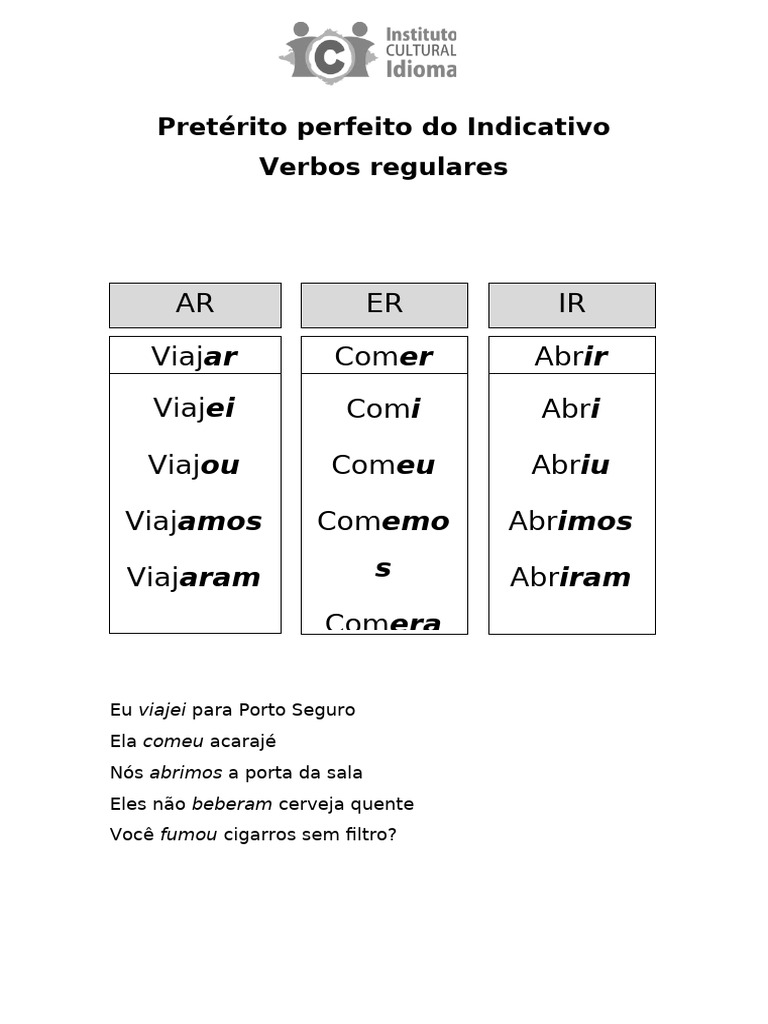 Exercícios de Verbos no Pretérito Perfeito | PDF
