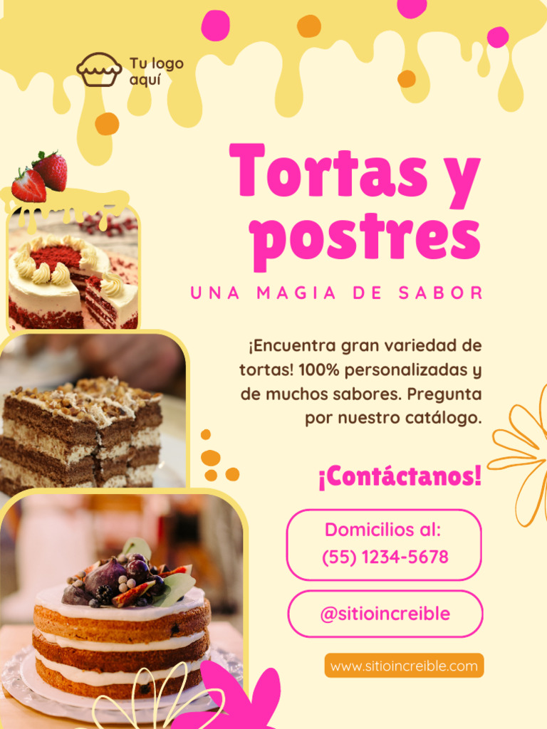 Volante Vertical Postres Pasteleria Organico Amarillo Rosa - 20250811 ...