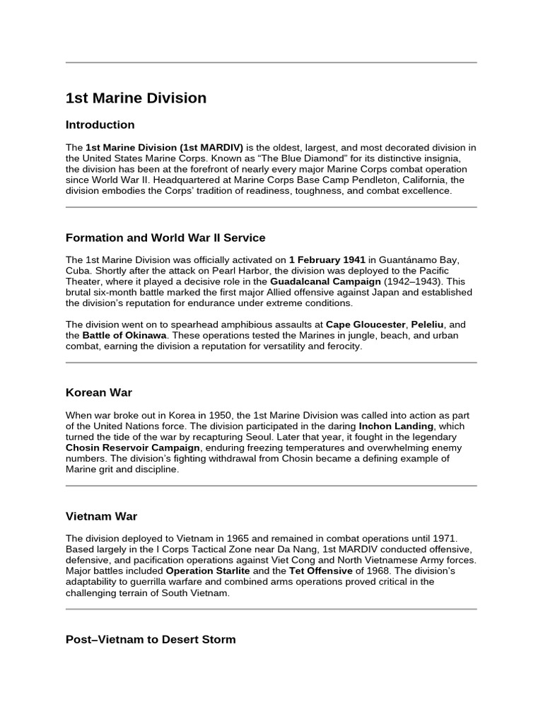 1st Marine Division | PDF | United States Marine Corps | Division ...