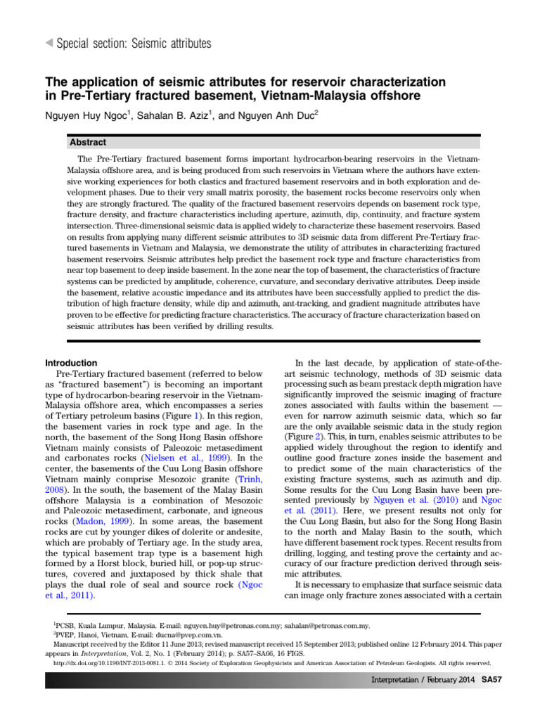 Seismic Attributes for Fractured Basements | PDF | Reflection ...