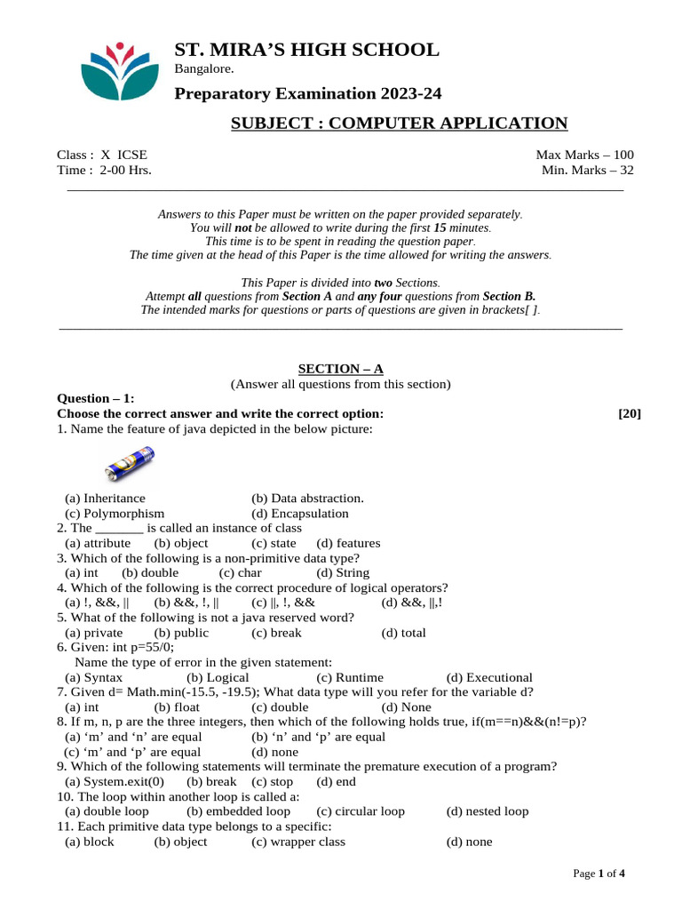 10 ICSE Computer Science Preparatory | PDF | Constructor (Object ...