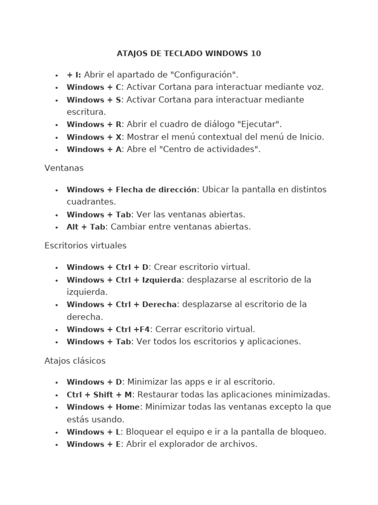 Atajos de Teclado en Windows 10 | PDF