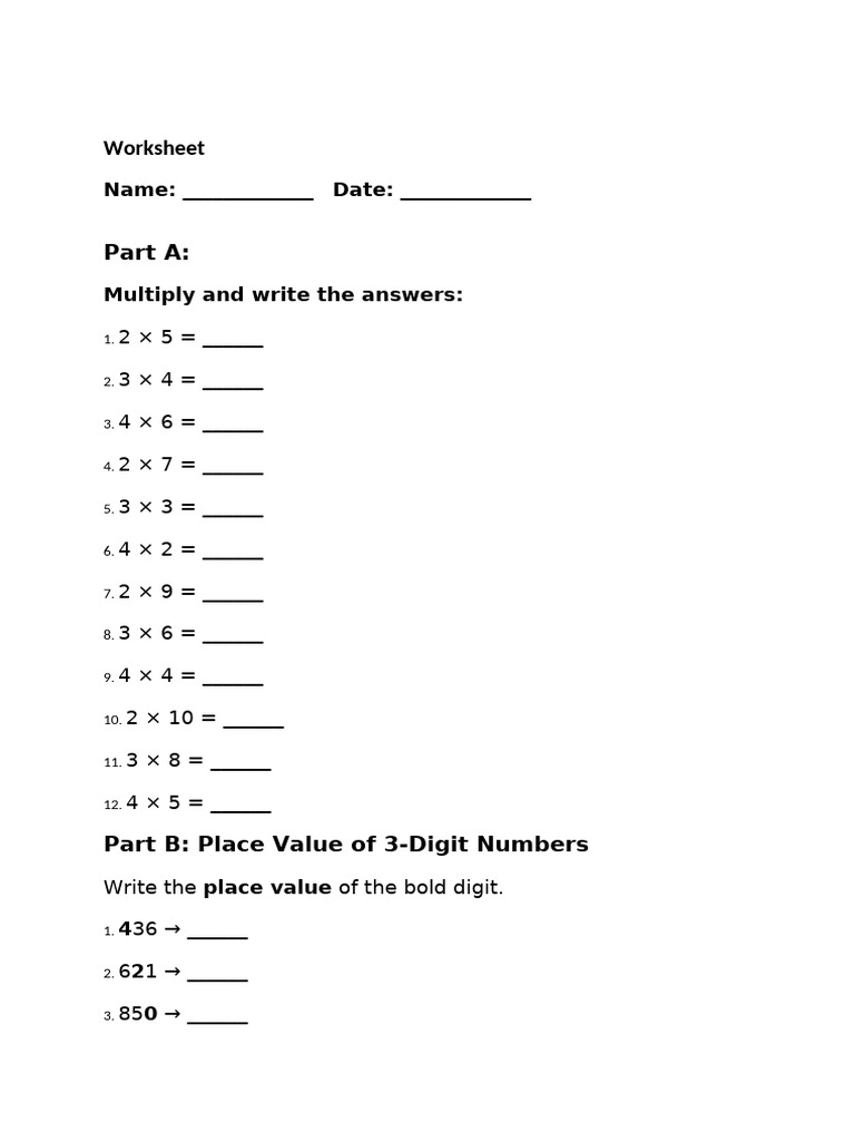 Worksheet: Part A | PDF