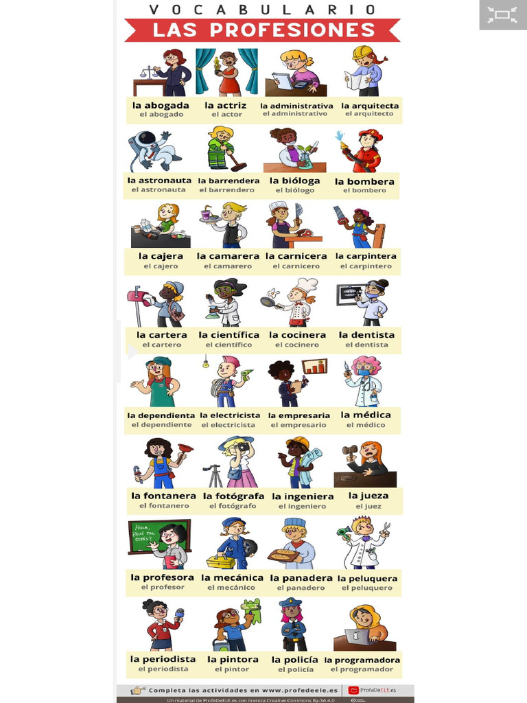 Vocabulario de Profesiones en Español | PDF