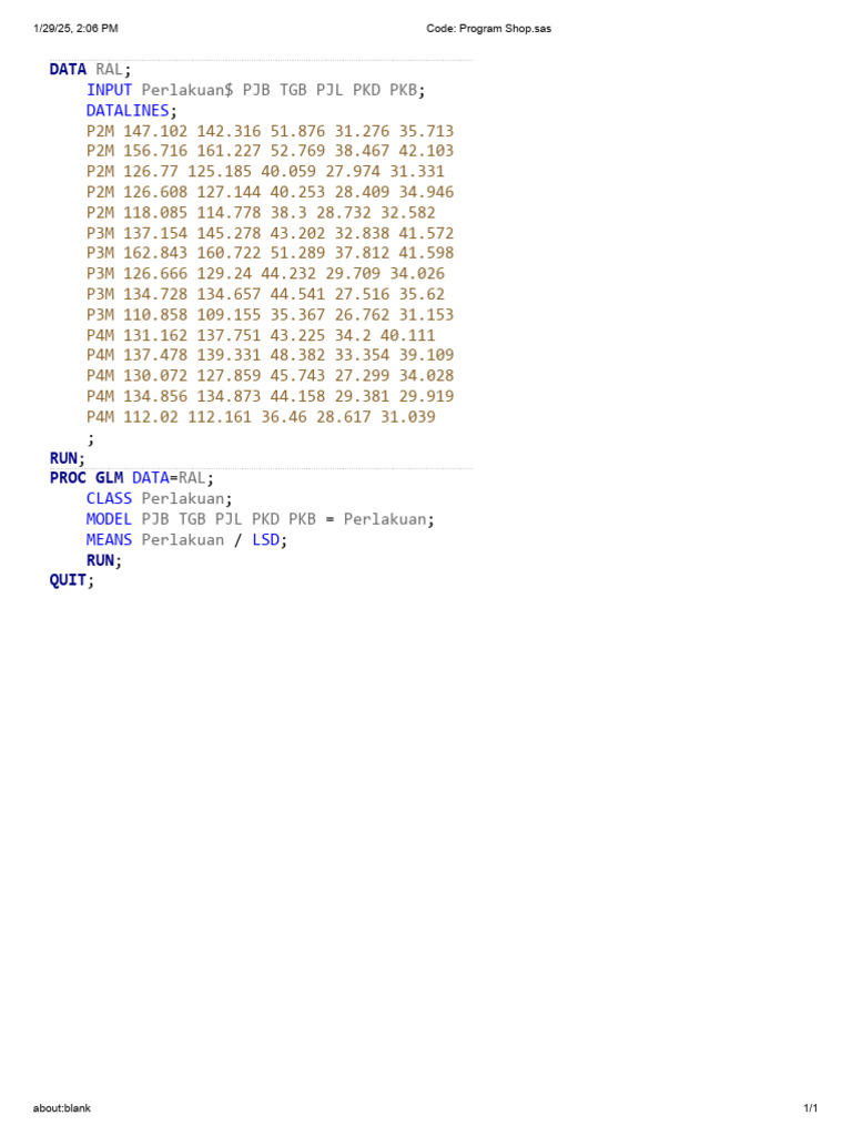 Data Analisis SAS Jantan - Uji LSD | PDF