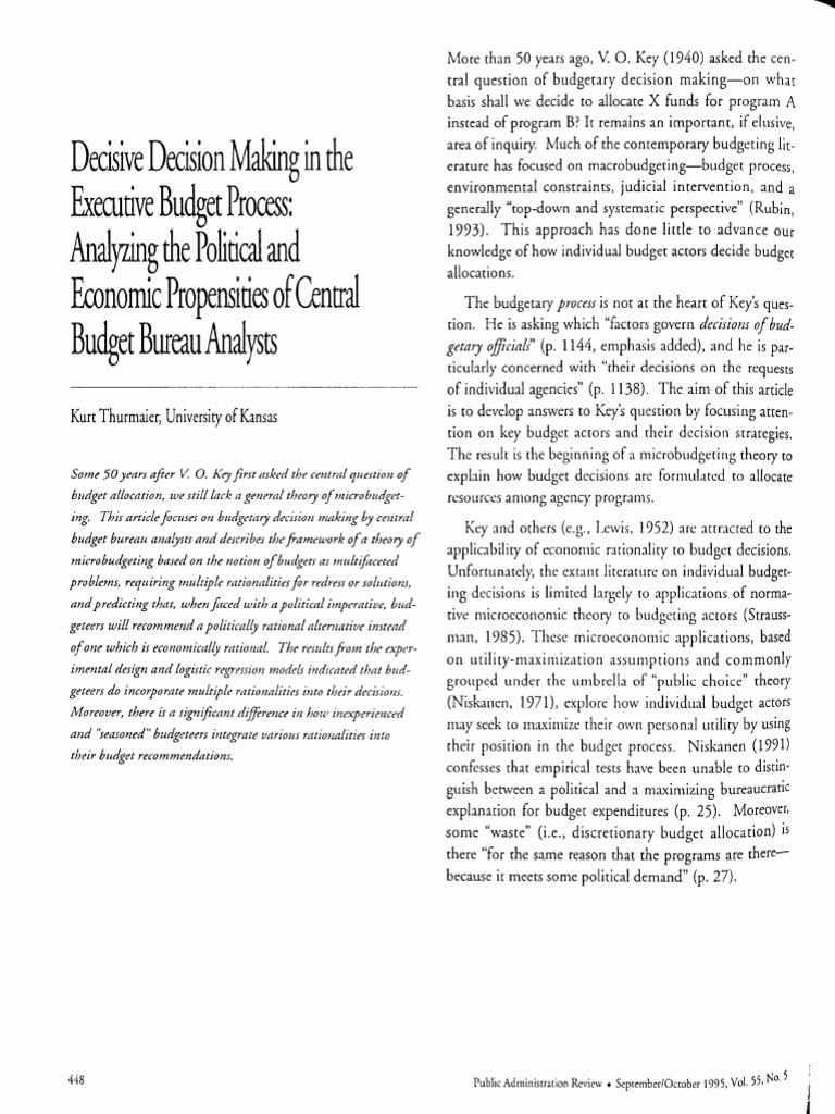 Management - Decisive Decision Making in The Executive Budget Process | PDF