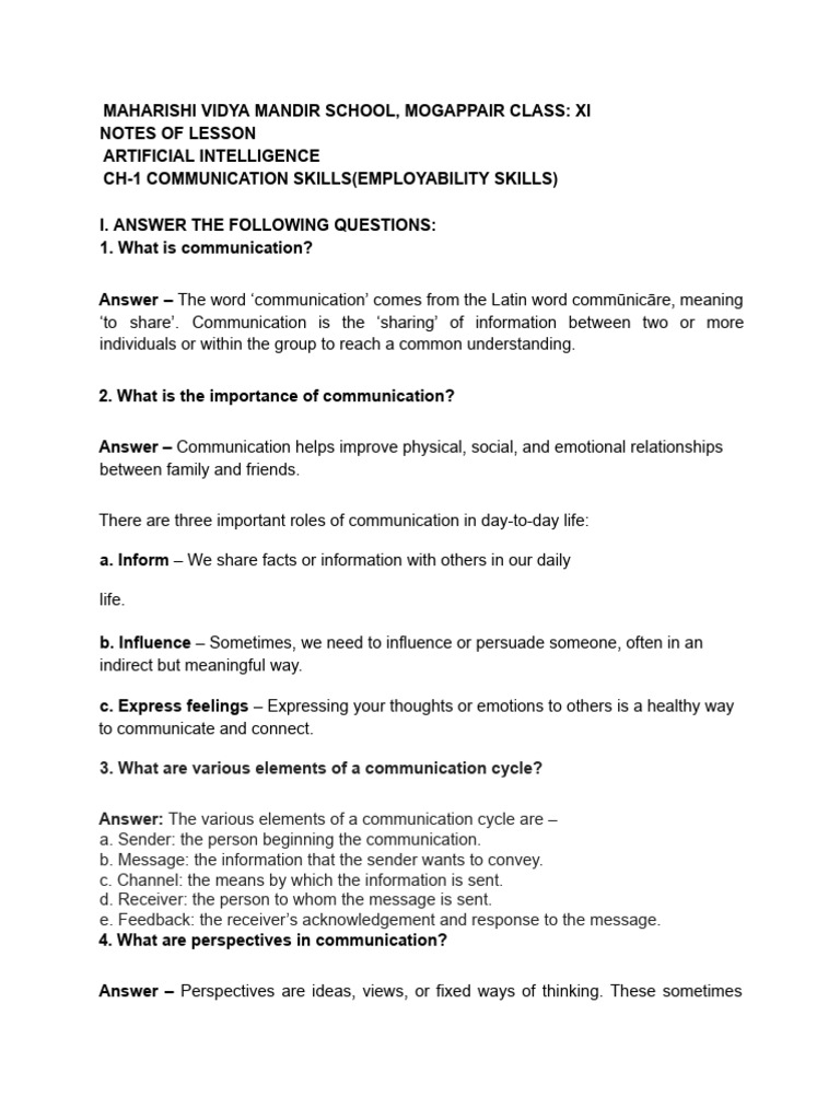 Class 11 Communication Skills Overview | PDF | Communication | Adverb