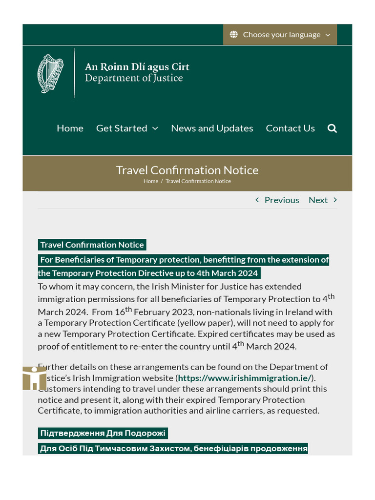 Travel Confirmation Notice Immigration Service Delivery | PDF