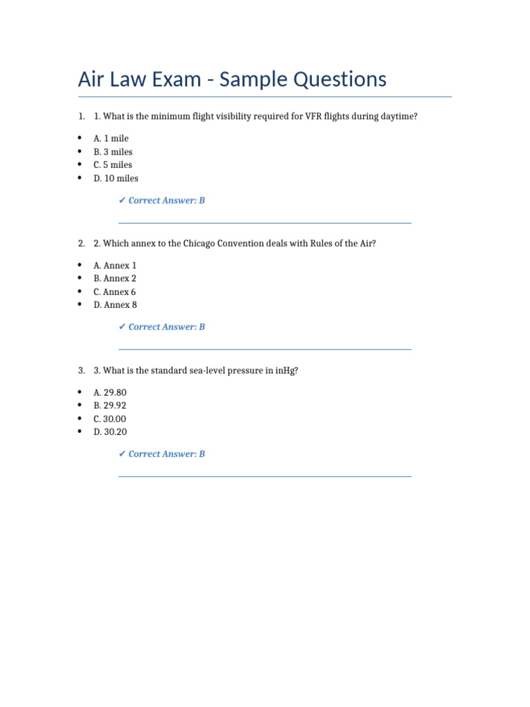 Air Law Exam Sample Questions | PDF