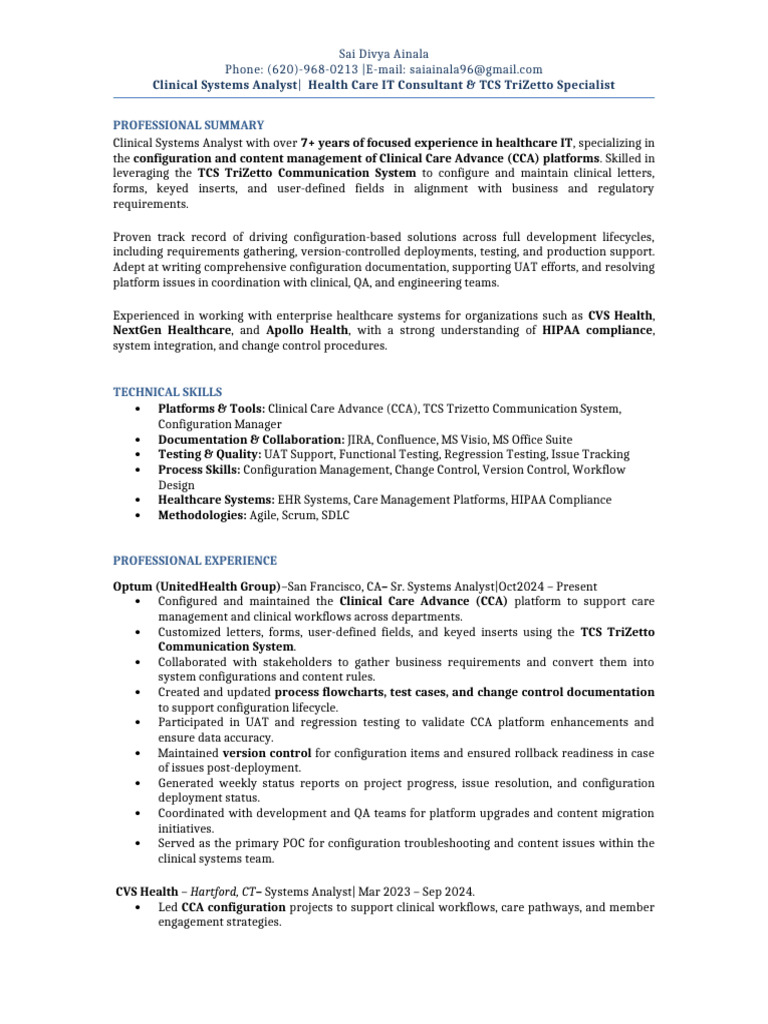 Clinical Systems Analyst Profile | PDF | Business | Information Science