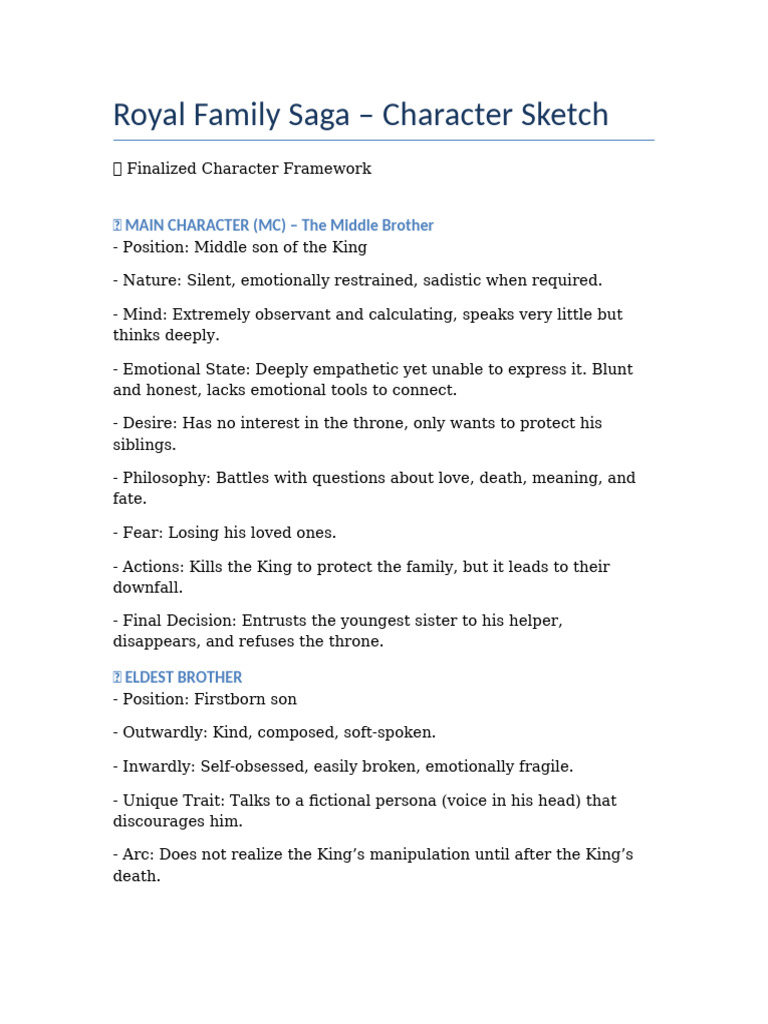 Royal Family Character Sketch | PDF