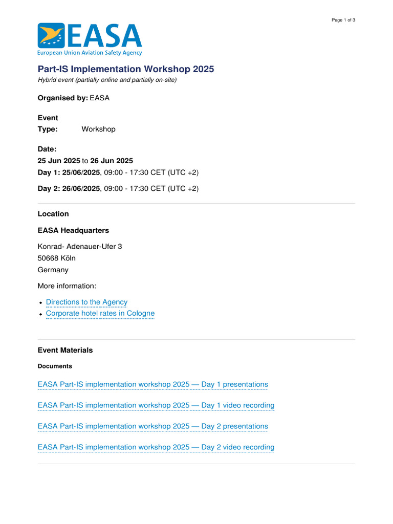 EASA - PartIS Implementation Workshop 2025 | PDF