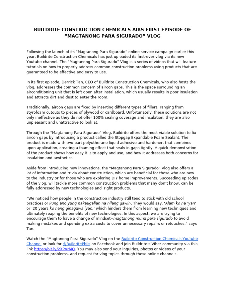 Buildrite Launches Vlog on Aircon Gaps | PDF