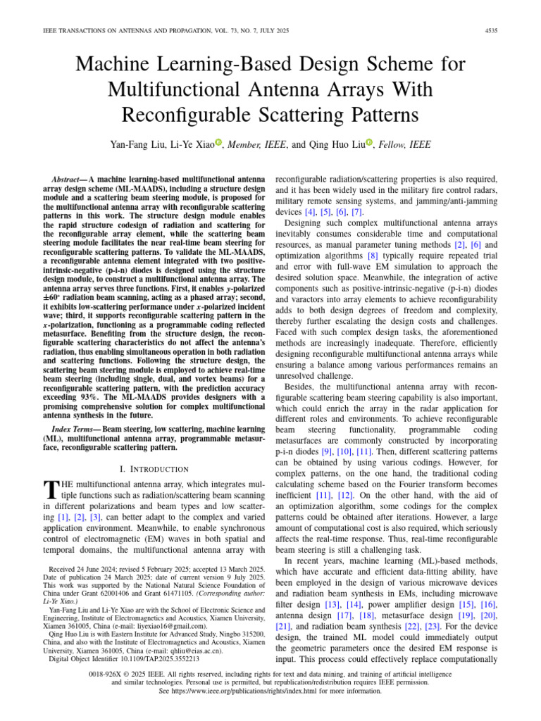 Machine Learning-Based Design Scheme For Multifunctional Antenna Arrays ...
