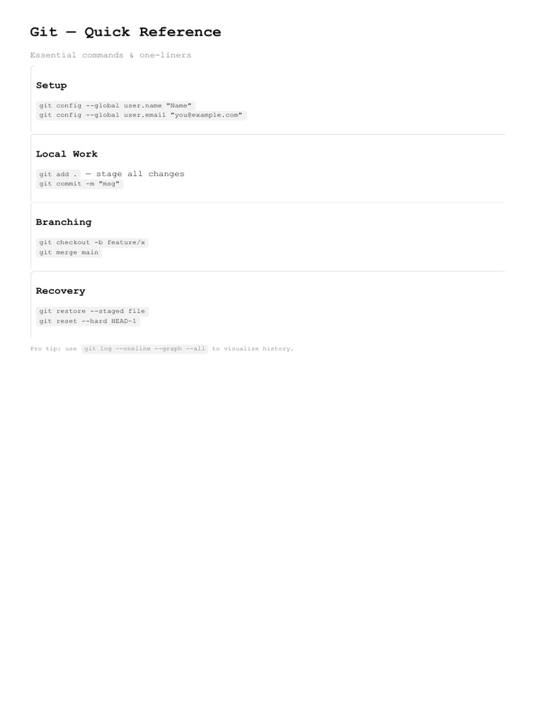 Git Quick Reference Paper | PDF