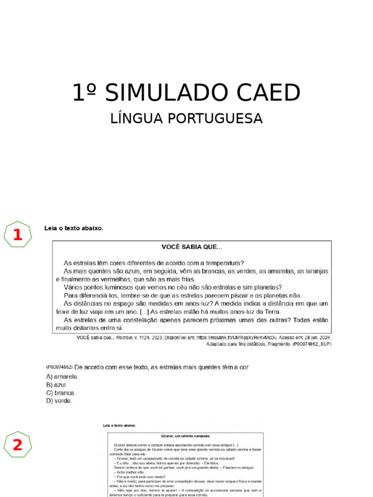 Simulado - Caed - 5 Ano | PDF