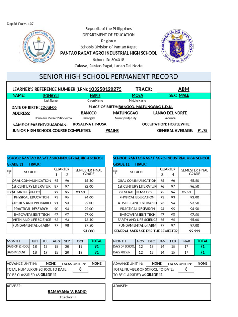 DepEd Form 137: Senior High Record | PDF | Educational Stages