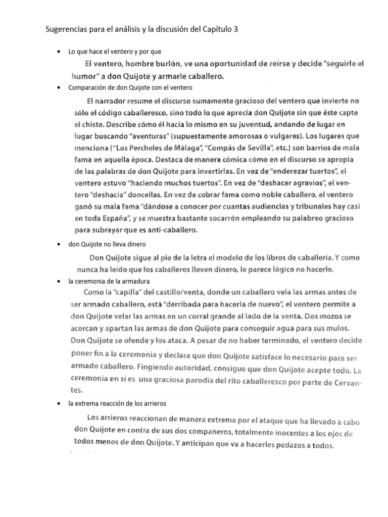 Análisis del Capítulo 3 de Don Quijote | PDF