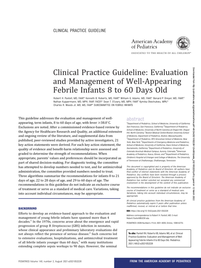 Clinical Practice Guideline Febrile Infant | PDF | Infection | Medical ...