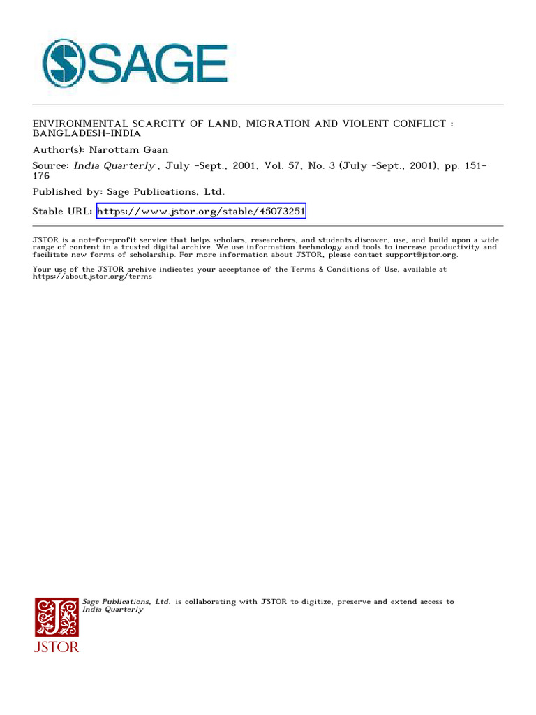 Land Scarcity, Migration, and Conflict in Bangladesh-India | PDF ...