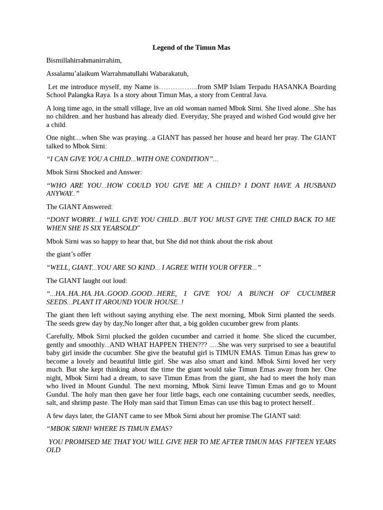Legend of The Timun Mas | PDF