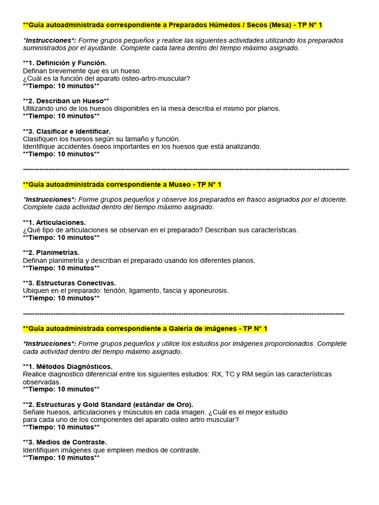 Guia autoadministrada TP1 (Generalidades. Organizacion Anatomica Basica) | PDF