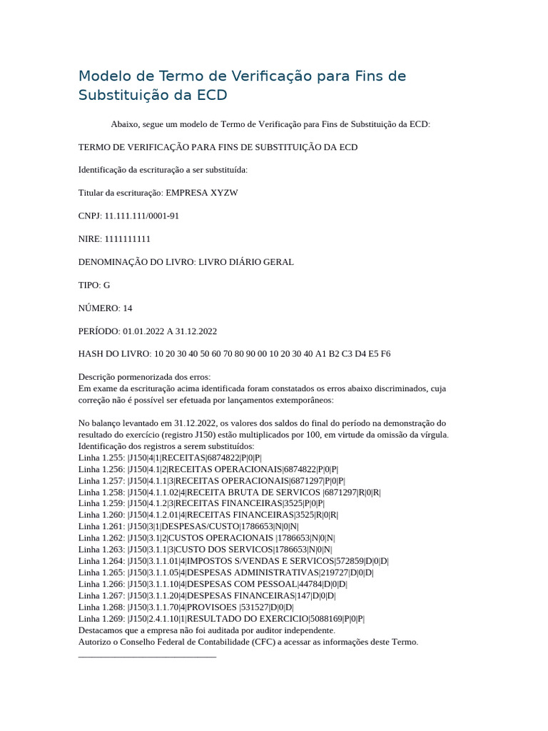 Modelo de Termo de Verificacao para Fins de Substituicao Da ECD | PDF