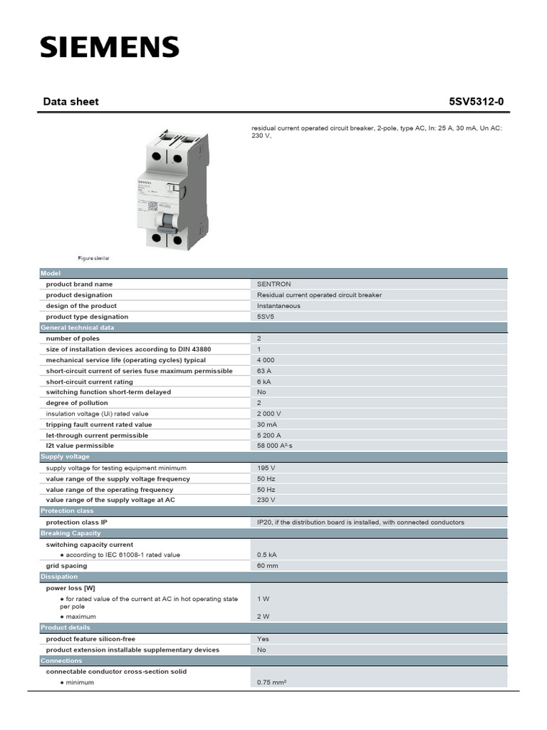 5SV53120 - Datasheet - en Interruptor Diferencial | PDF | Alternating ...