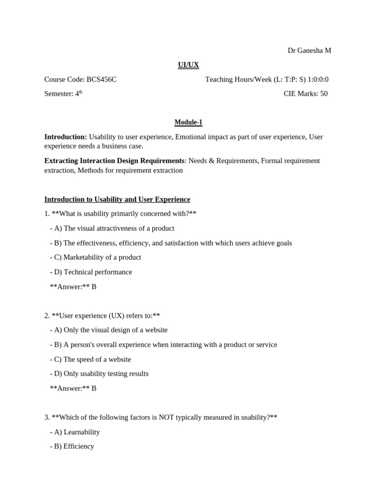 Module-1 UIUX 4th Sem MCQ With Answers | PDF | Usability | User Interface Design