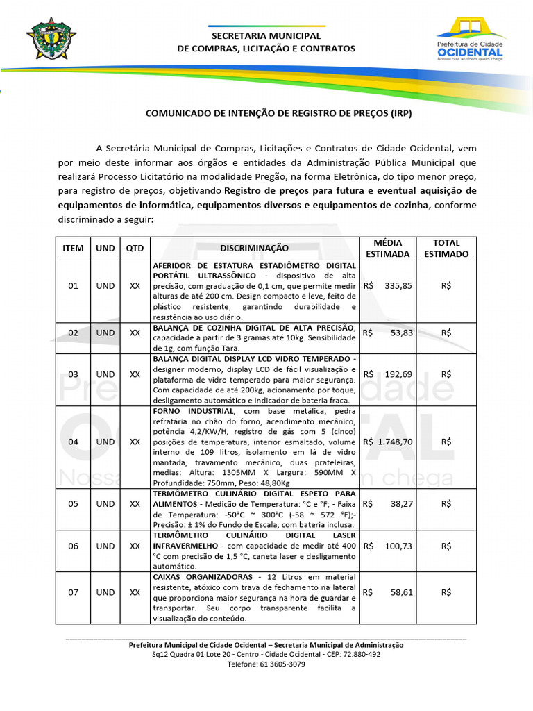 Comunicado_com_planilha_de_itens | PDF | USB | Armazenamento de dados de computador