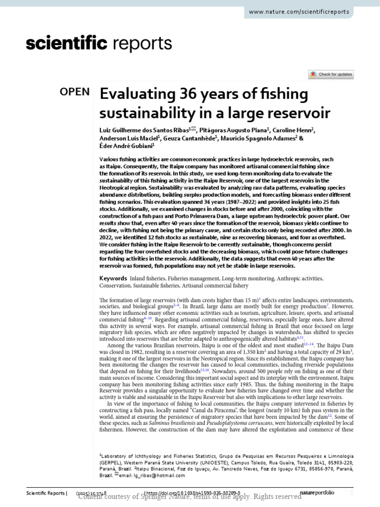 36-Year Fishing Sustainability Study | PDF | Overfishing | Reservoir