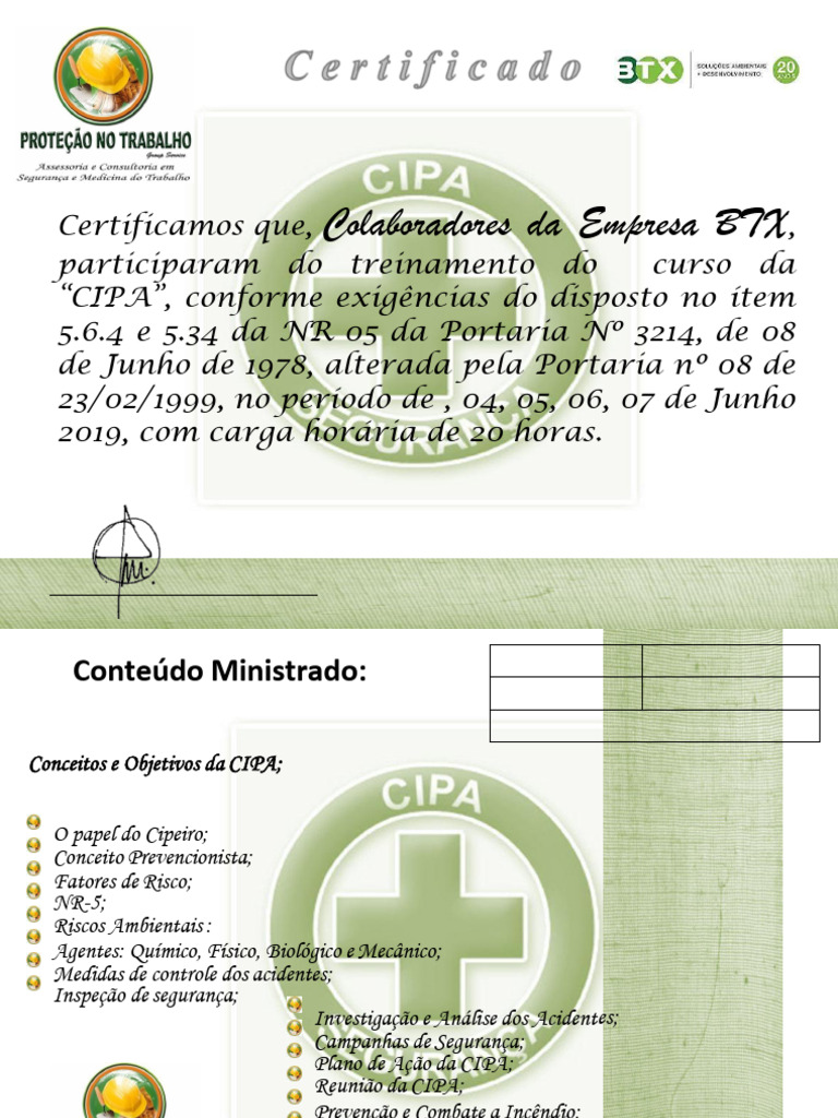 Certificado Cipa 604-19.1 | PDF