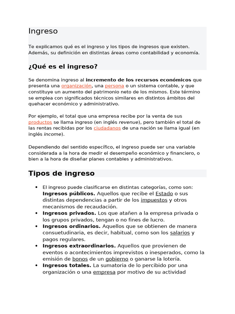 Definición y Tipos de Ingresos | PDF | Ingresos | Contabilidad