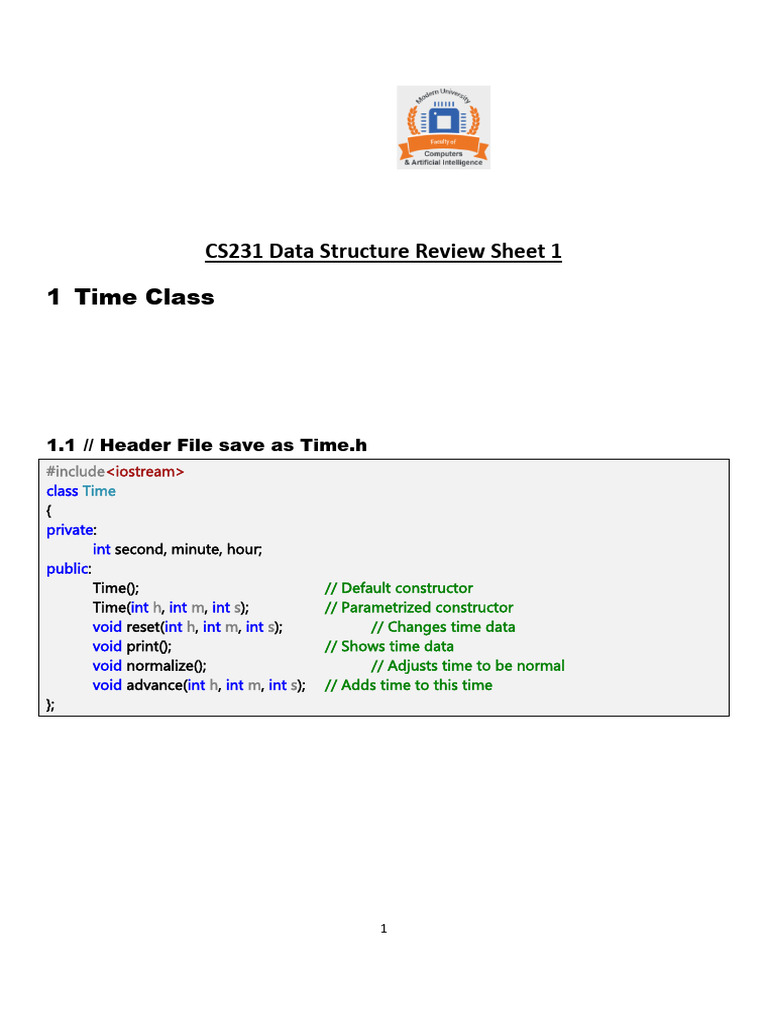 000 CS231 Algorithms & Data Structures Review Sheet 1 | PDF | Integer (Computer Science) | Queue ...