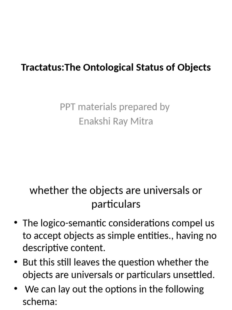 Ontological Status of Objects Explained | PDF | Proposition | Logic