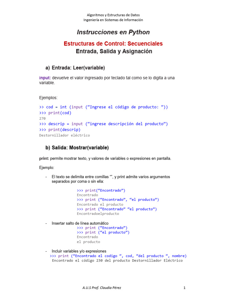 Python - Estructuras Secuencia y Decisión | PDF | Python (lenguaje de ...