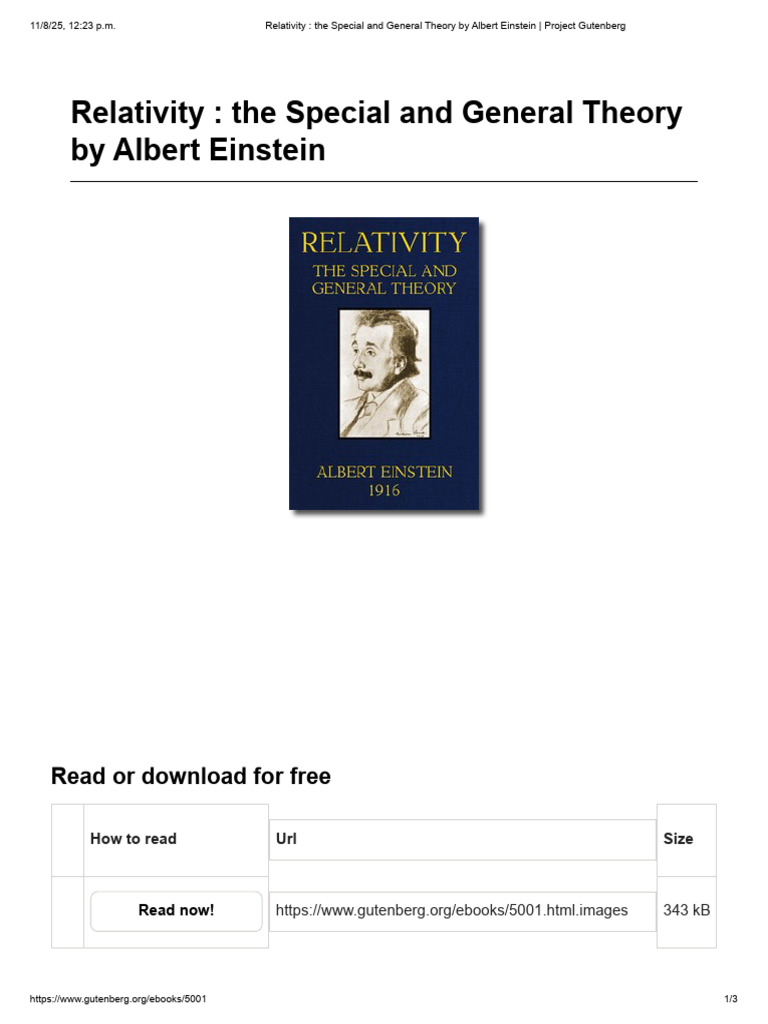 Relativity: Special & General Theory PDF | PDF | Project Gutenberg