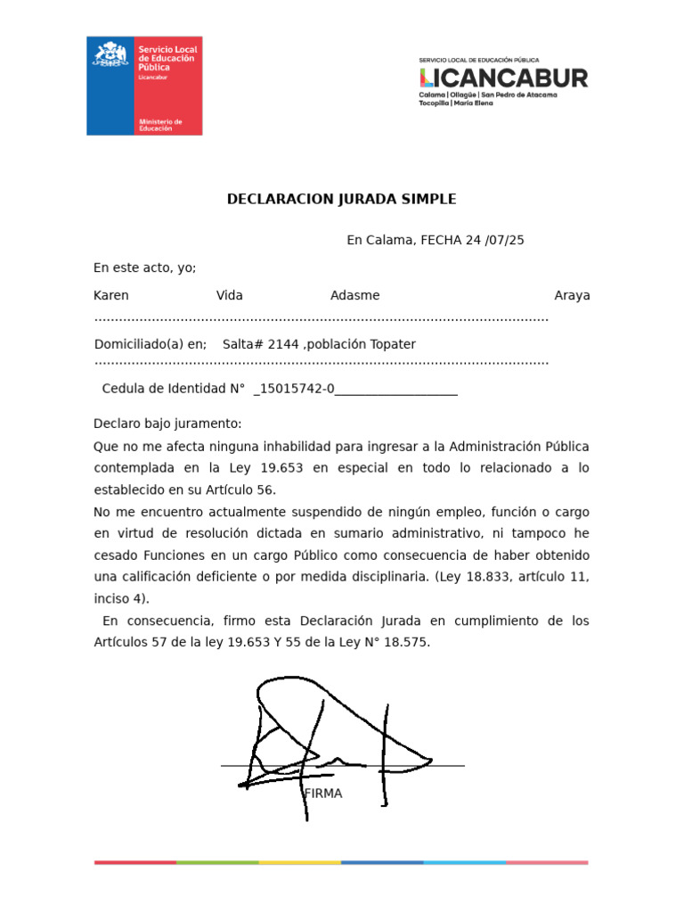 Declaración Jurada Simple | PDF