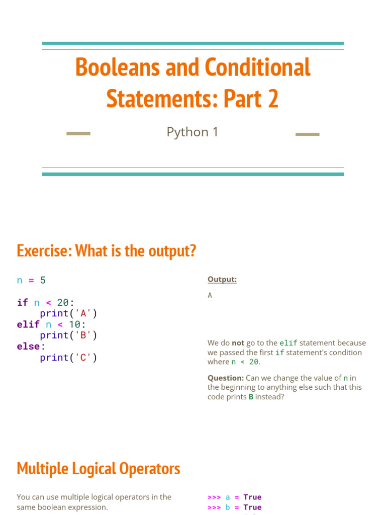 L05. Booleans and Conditional Statements - Part 2 | PDF | Boolean Data Type | Computer Programming