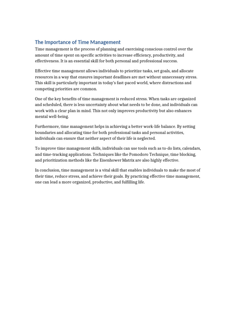 Essay On Time Management | PDF