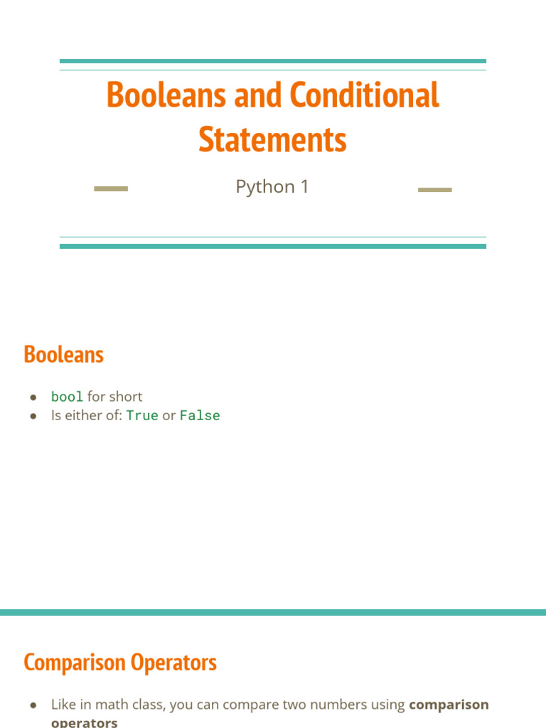 L04. Booleans and Conditional Statements | PDF | Boolean Data Type | Computing