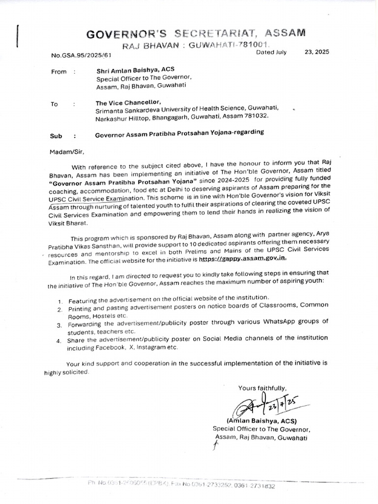 Governor Assam Pratibha Protsahan Yojana-Regarding | PDF