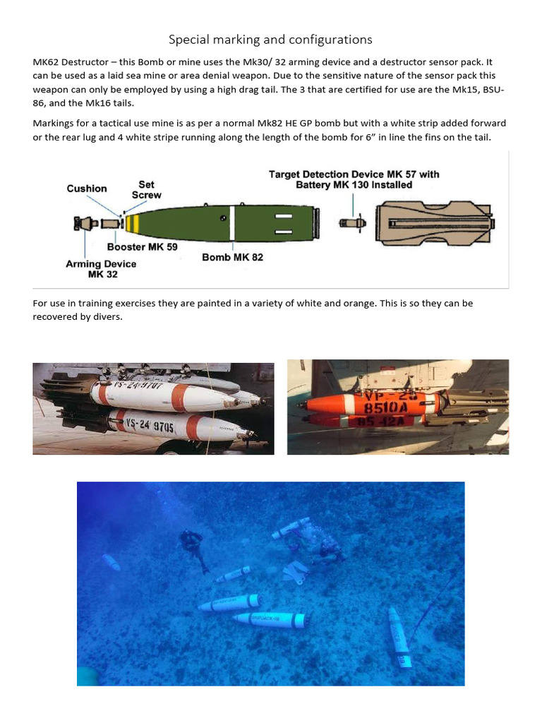 MK62 Bomb: Configuration and Use | PDF | Fuze | Naval Mine