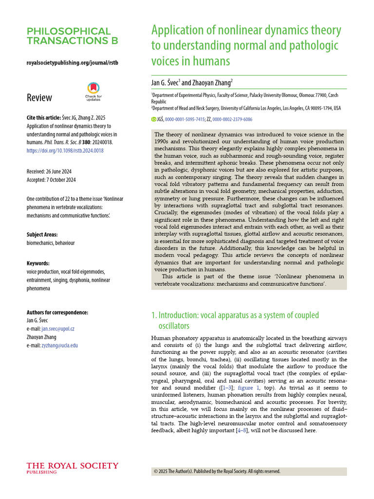 Nonlinear Dynamics in Voice Production | PDF | Human Voice | Normal Mode