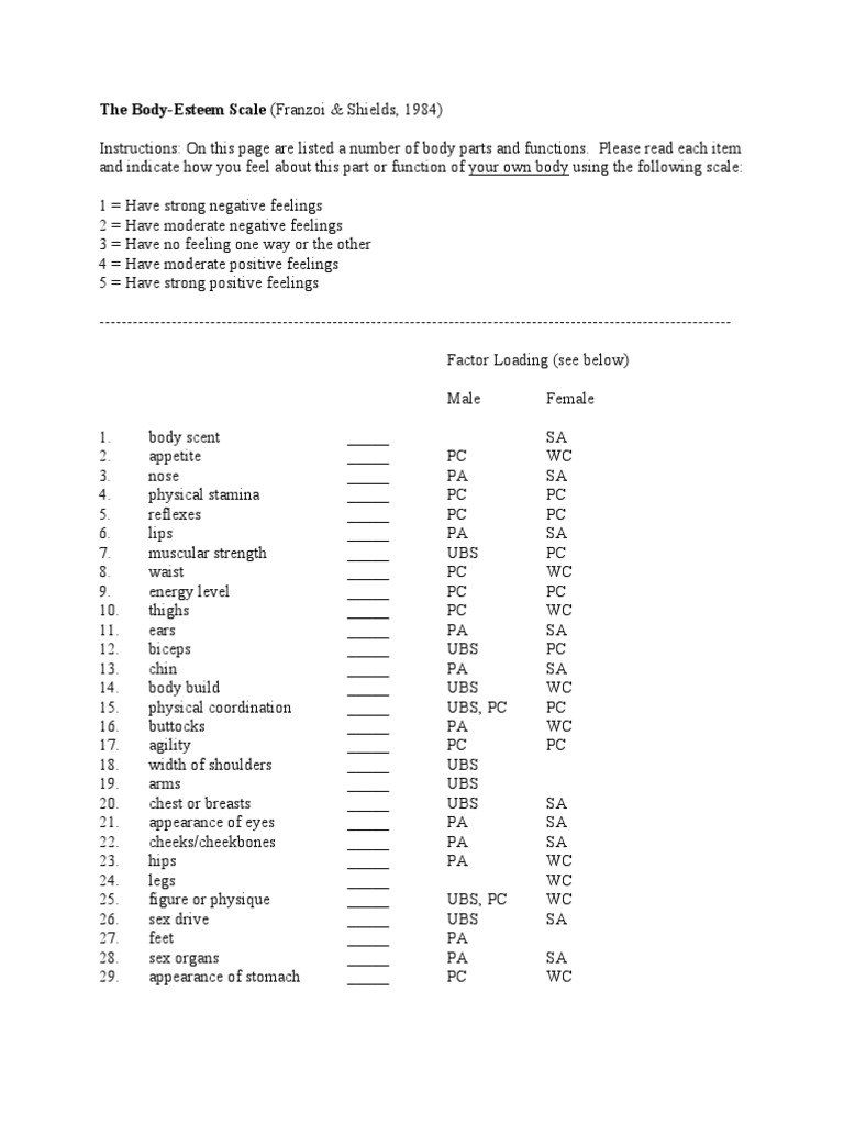 Body Esteem Scale | PDF | Sexual Attraction | Physical Attractiveness