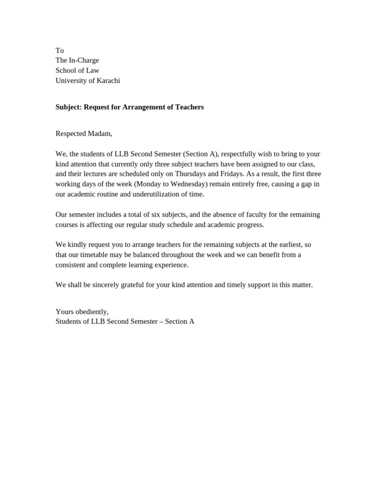 Request for Additional Teachers for LLB | PDF